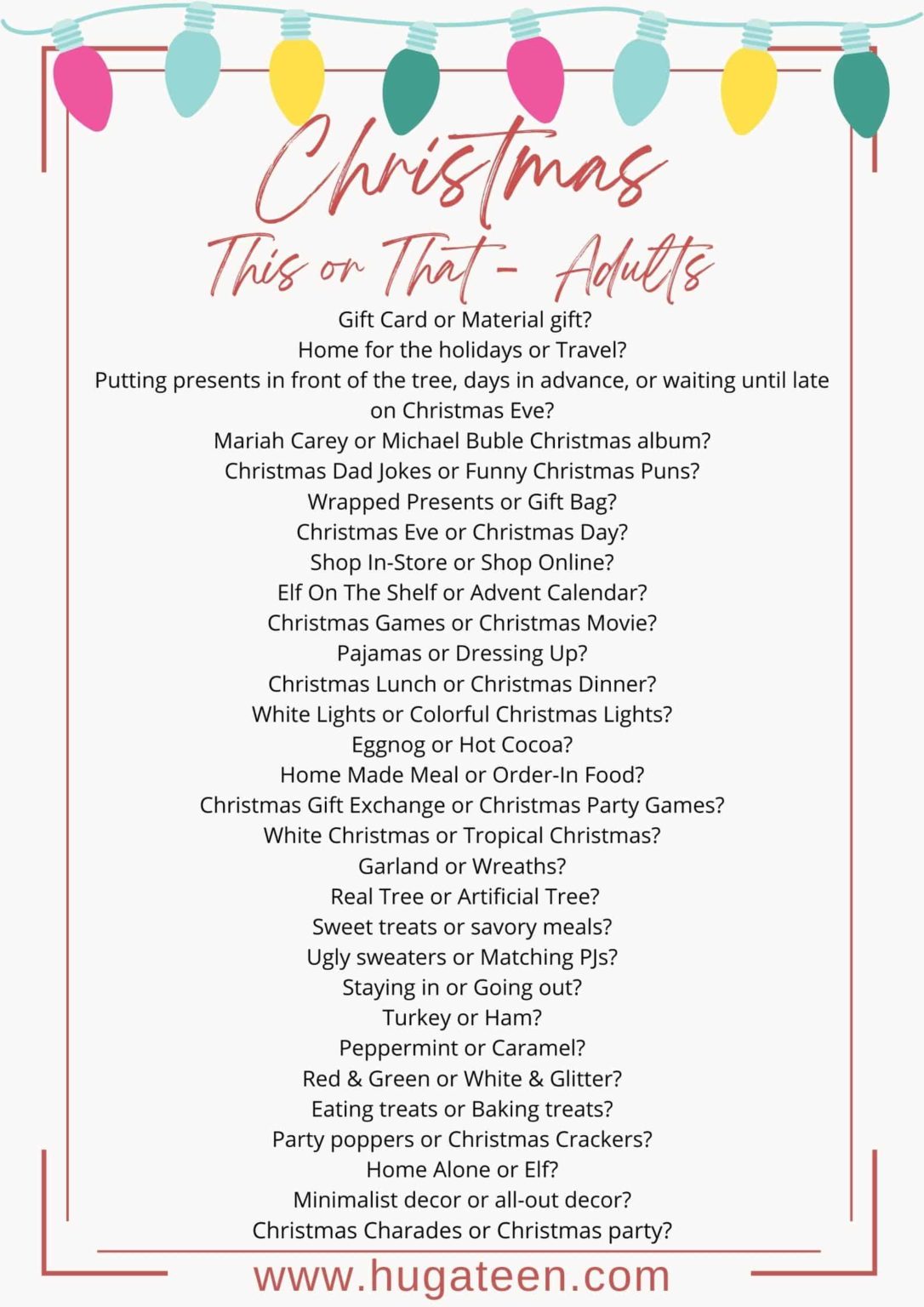 50 Christmas This Or That Questions For Kids & Adults