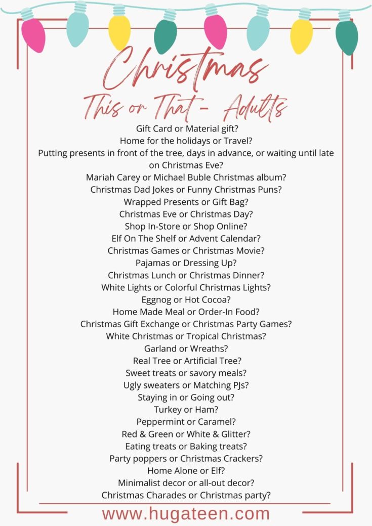 50 Christmas This Or That Questions For Kids & Adults
